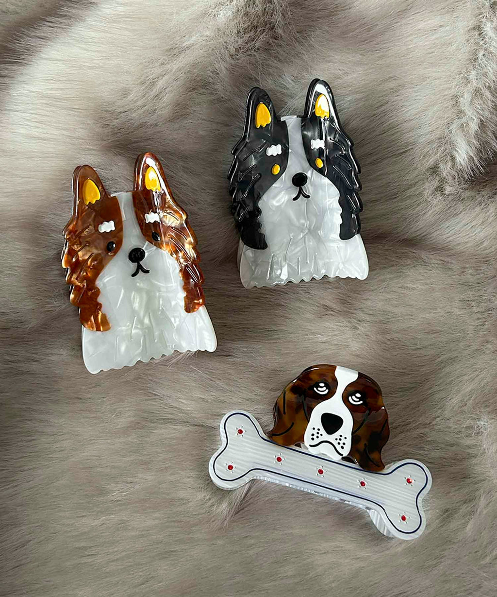 Girl Dog Motif Barrette Hair Clip Large Half-Up Hair Accessory Bun Cli