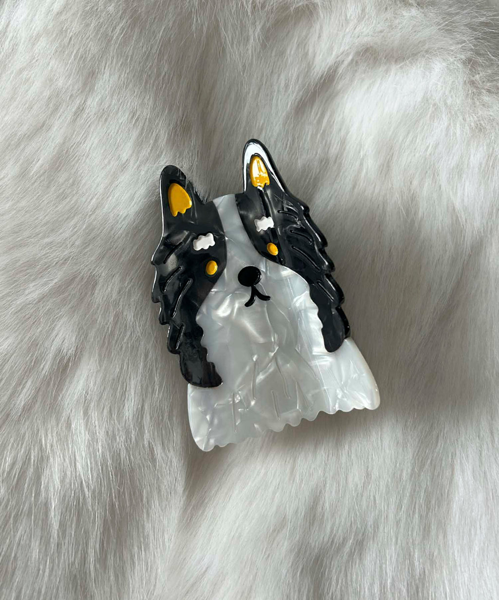 Girl Dog Motif Barrette Hair Clip Large Half-Up Hair Accessory Bun Cli