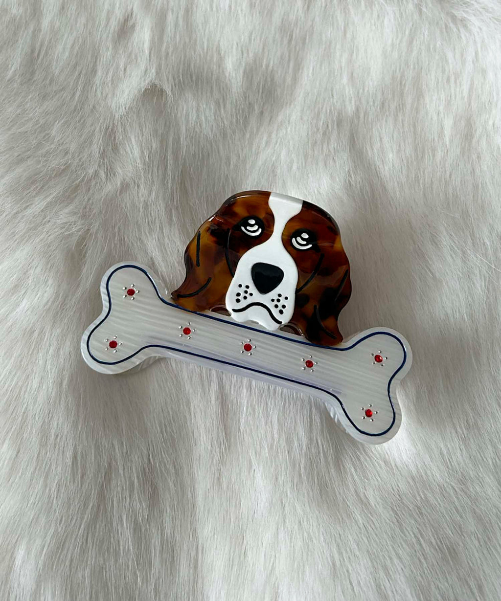 Girl Dog Motif Barrette Hair Clip Large Half-Up Hair Accessory Bun Cli