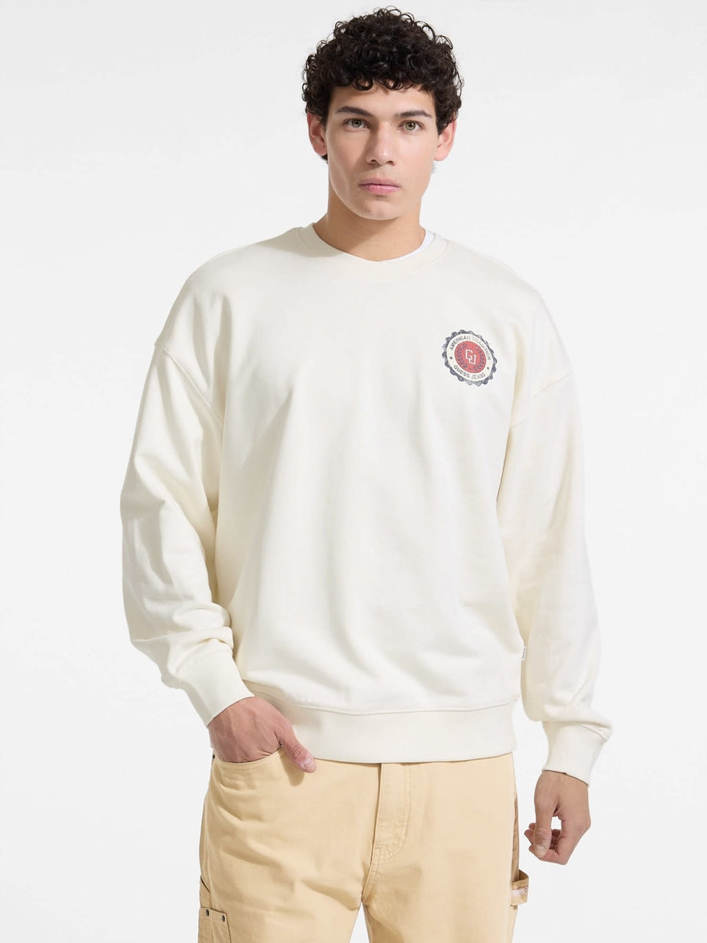 Guess Jeans Crew Neck Oversized Varsity Logo Sweatshirt