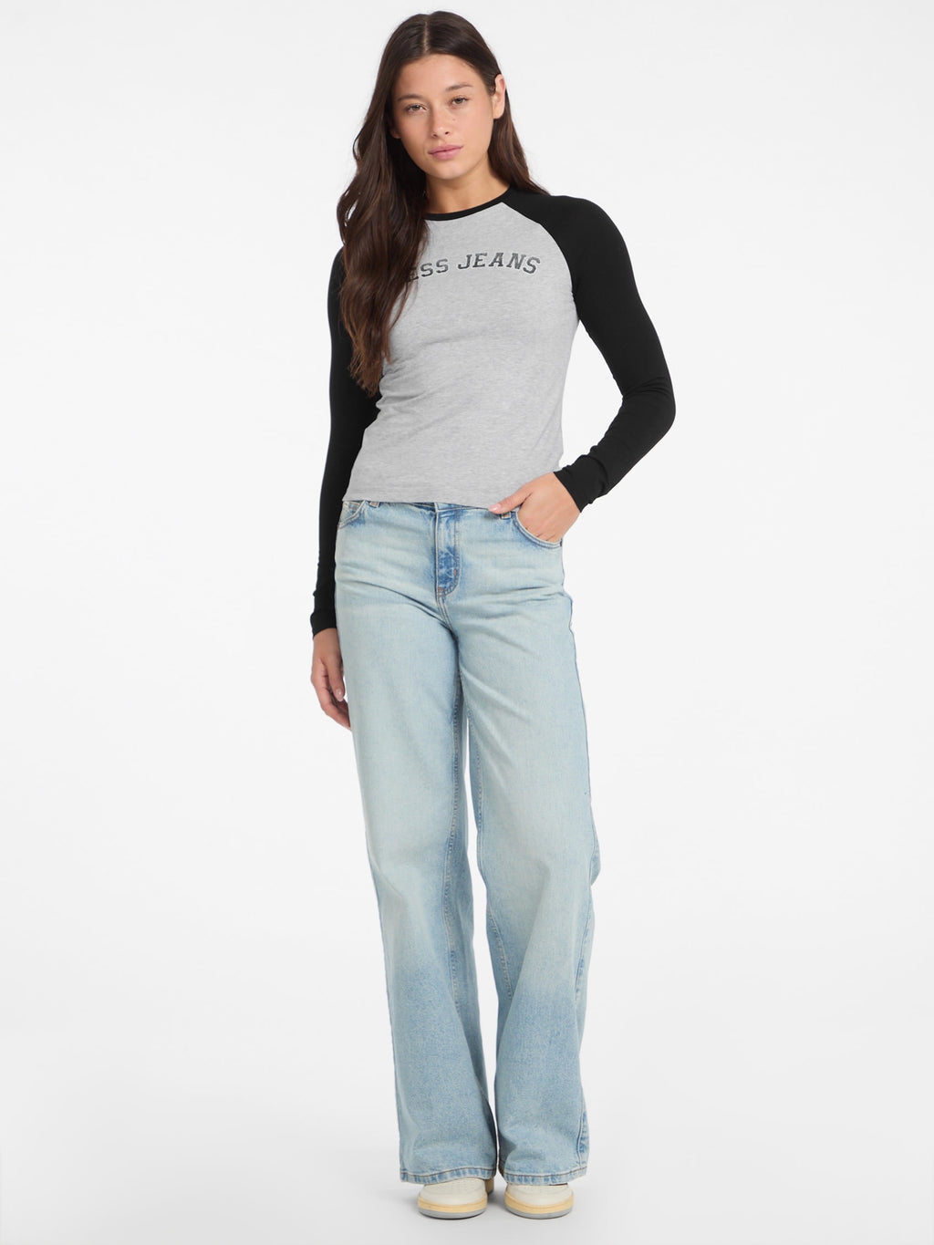 Guess Jeans Crew Neck Long Sleeves Raglan Block Color T-shirt