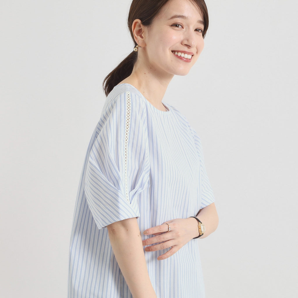 イッツデモ ITS'DEMO 【手洗い可】袖ツイストストライプブラウス