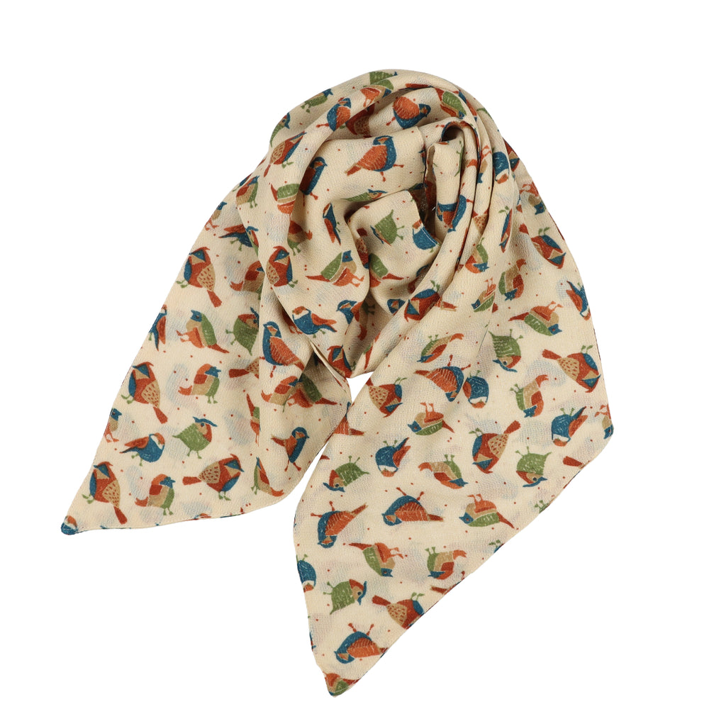 KANKAN Small Bird Print Mini Shawl