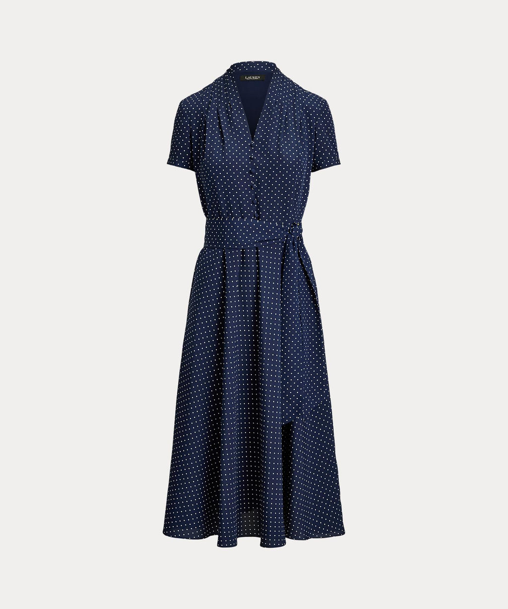 Lauren Ralph Lauren Polka Dot Belted Crepe Dress