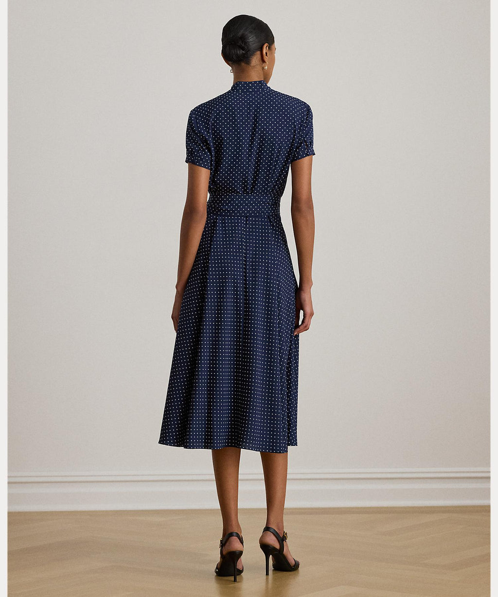 Lauren Ralph Lauren Polka Dot Belted Crepe Dress