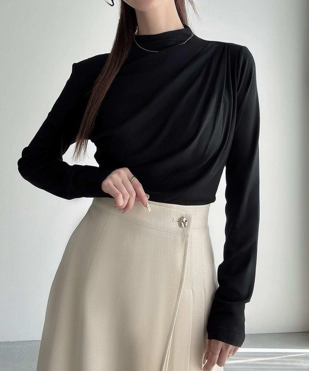 メイル Meiru Meiru 薄手モックネックドレープトップス