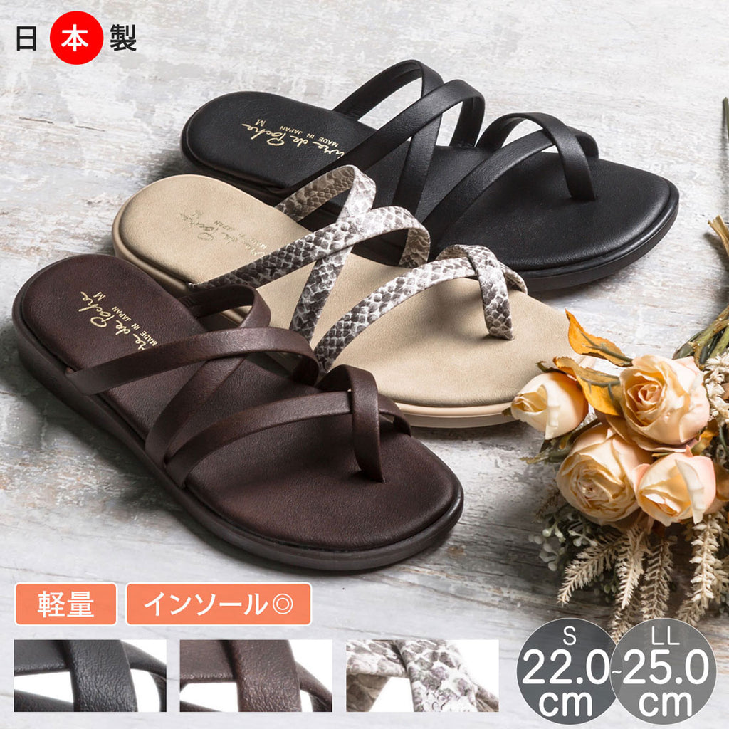 Shuna Shuna Sandals Cross Belt Made in Japan Low Heel Thumb Ring Thong